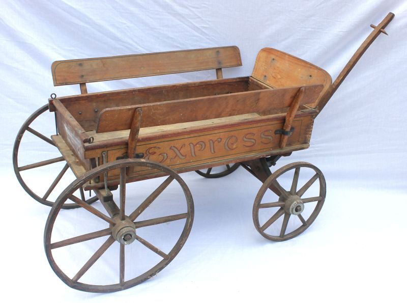 wonderful antique wooden "Express" wagon w orig metal
