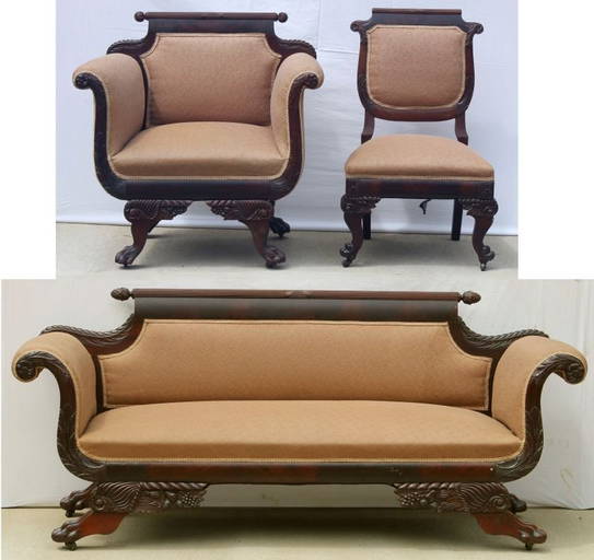 Federal Period Early 19th C 3 Pc Carved Mahog Parlor