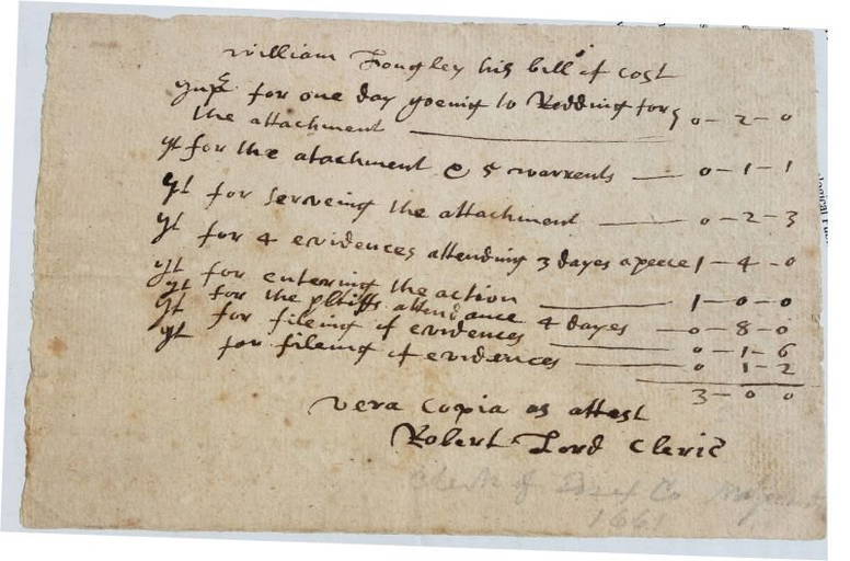 Pilgrim Century Bill Of Cost For Mr. William Longley Sg