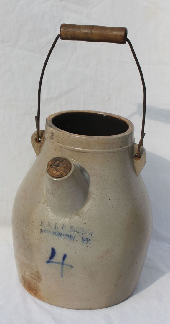 19thc E & L.p. Norton Stoneware Batter Jug W Cobalt #4