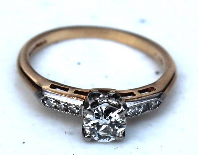 Fine 2 Tone Vict Gold Ladies Mine Cut Diamond Ring