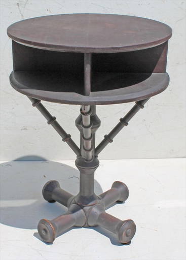 Very Interesting 19thc Folk Art Spool Form Round Top