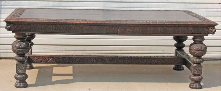 Antique Highly Carved Oak Library Table