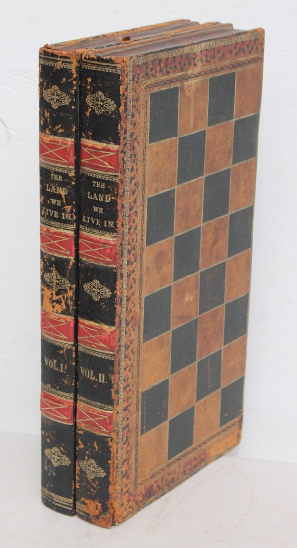 Antique folding book form leather covered checkers