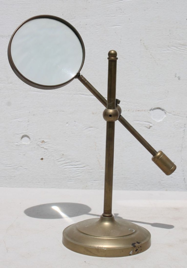 antique brass magnifying glass stand w adjustable