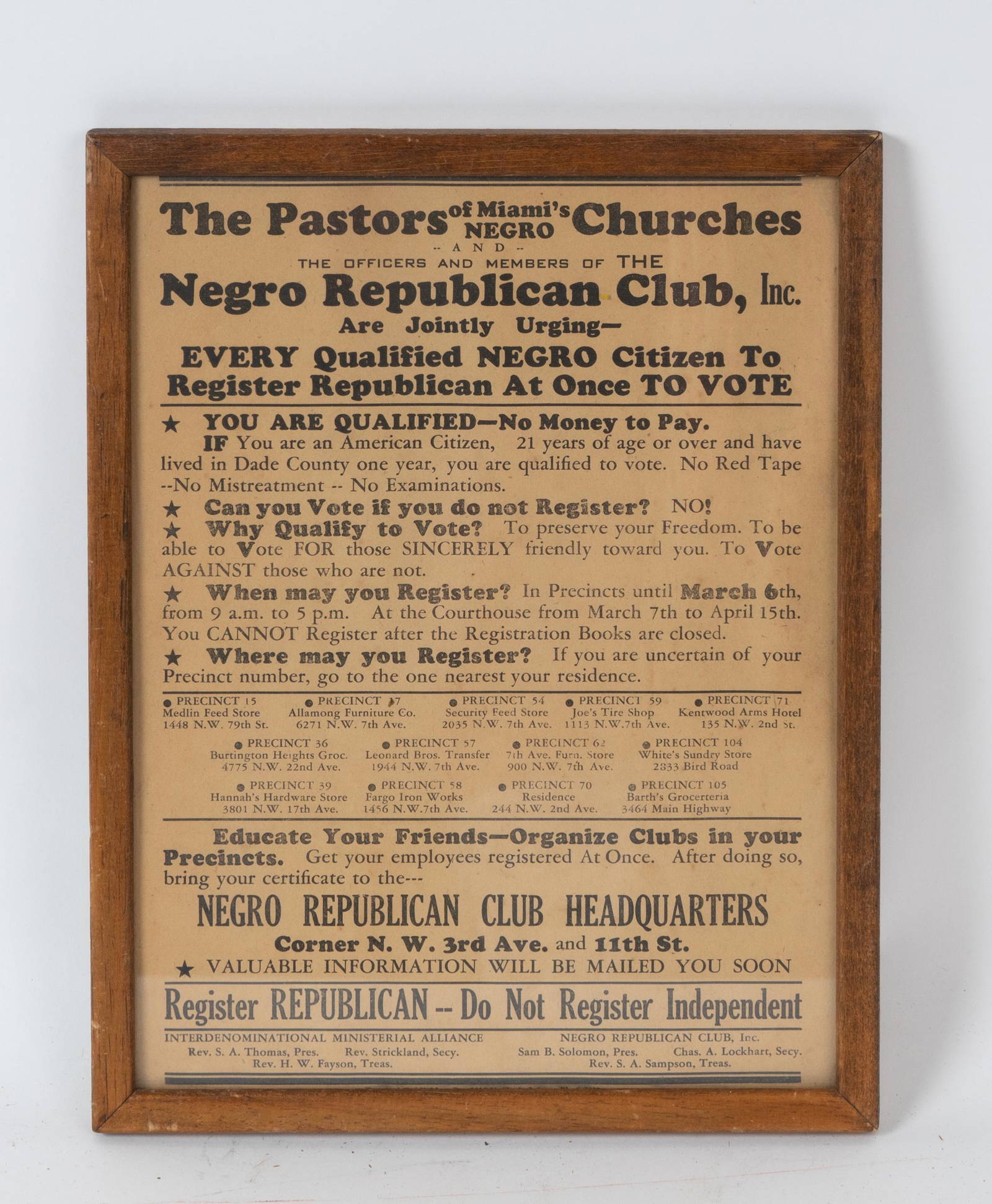 Rare Negro Republican Club Pamphlet Broadside. Auction
