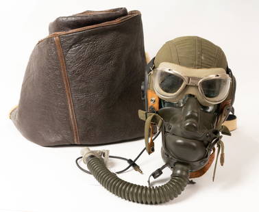 Wwii Usaaf Flight Helmet Goggles & Oxygen Mask Lot