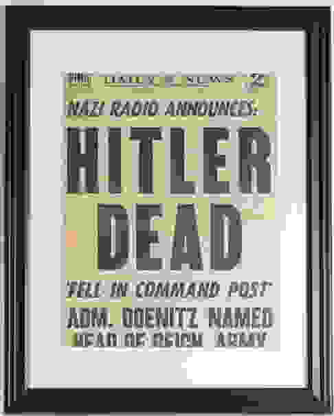Wwii Framed Hitler Dead Front Page Newspaper. Auction