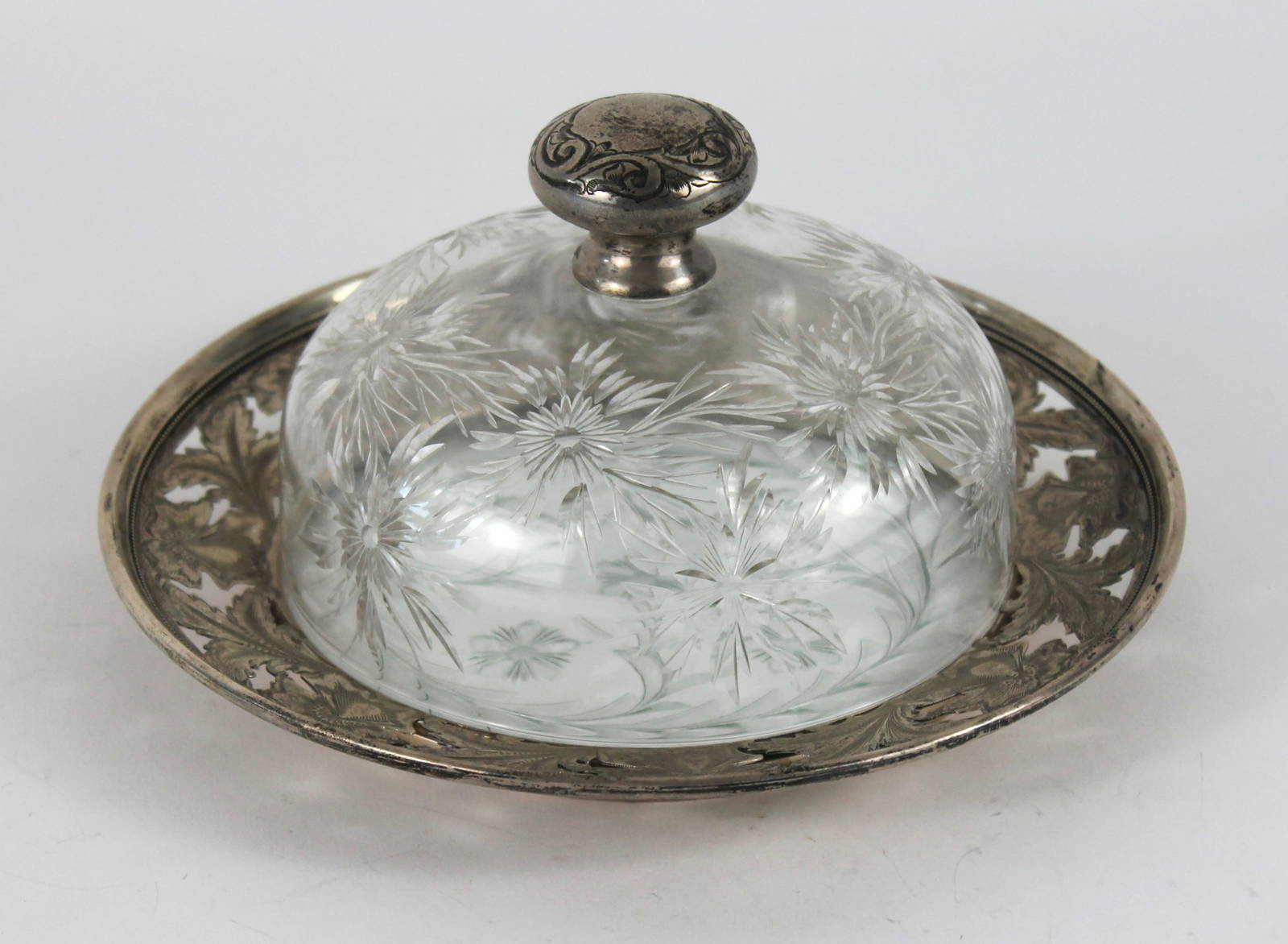 Cut Glass Silver Mounted Covered Cheese Plate Auction