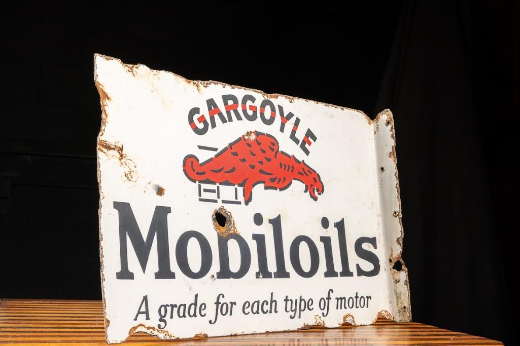 Double Sided Porcelain Mobiloils Gargoyle Sign