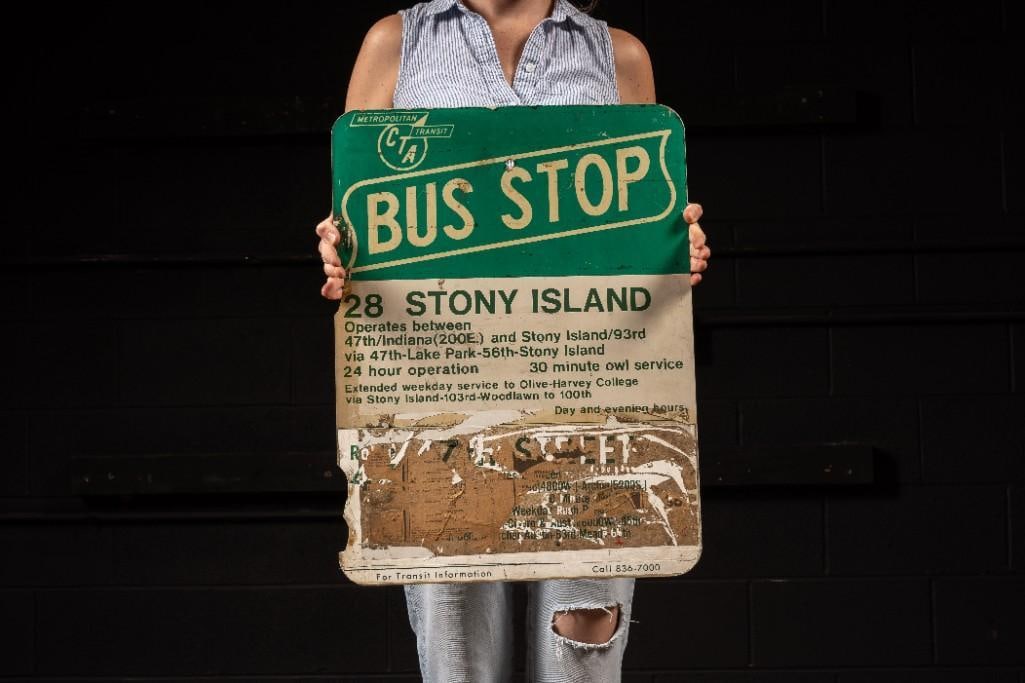 1950s Chicago Cta Stony Island Bus Stop Sign Auction