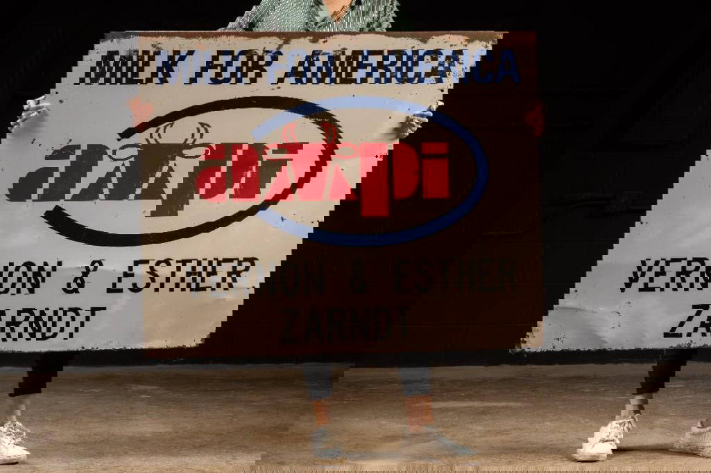 C. 1960 Ampi Dairy Farm Double-sided Flanged Sign Auction