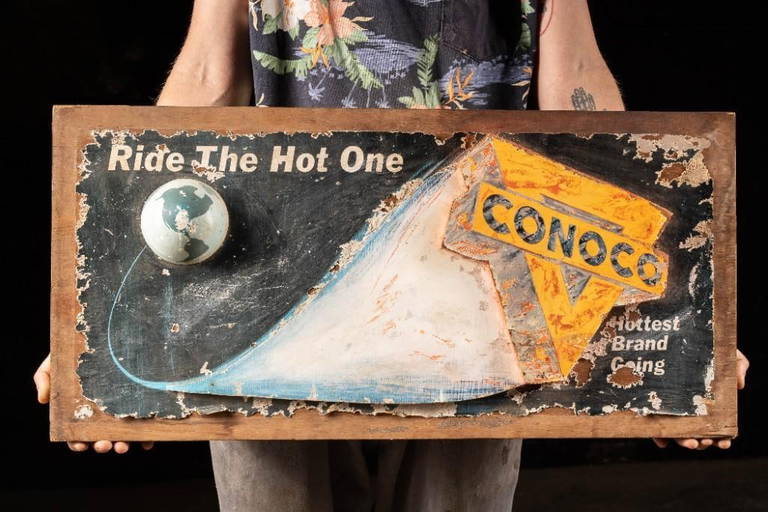 Vintage 3d Conoco Oil Ride The Hot One Sign