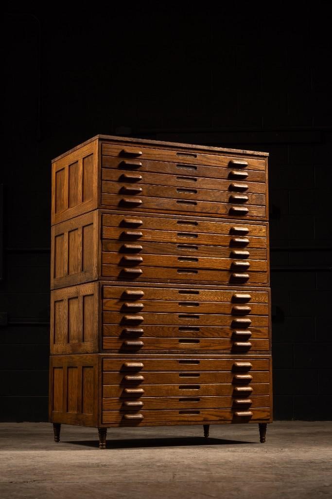 Vintage Hamilton Wooden Flat File Cabinet