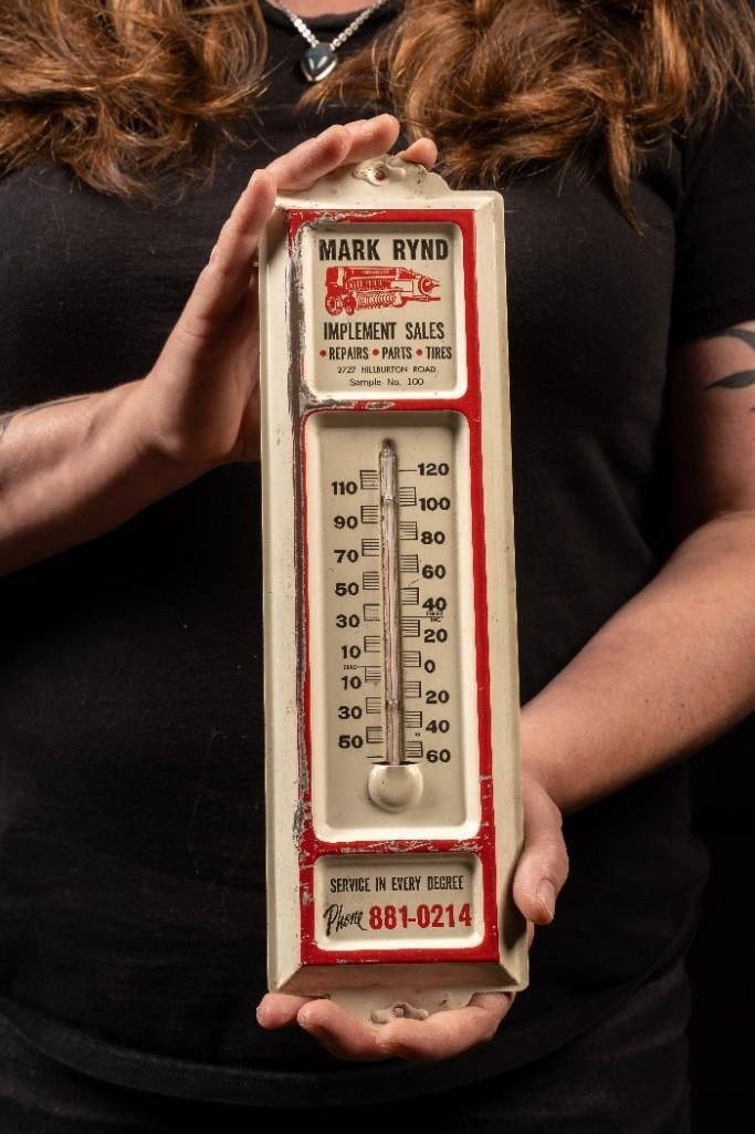 Vintage Tin Farm Implement Sales Thermometer Auction