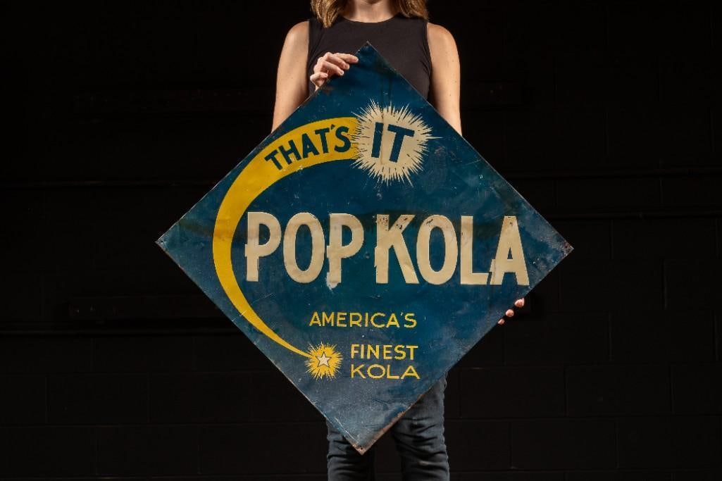 Antique Pop Kola Embossed Tin Sign Auction