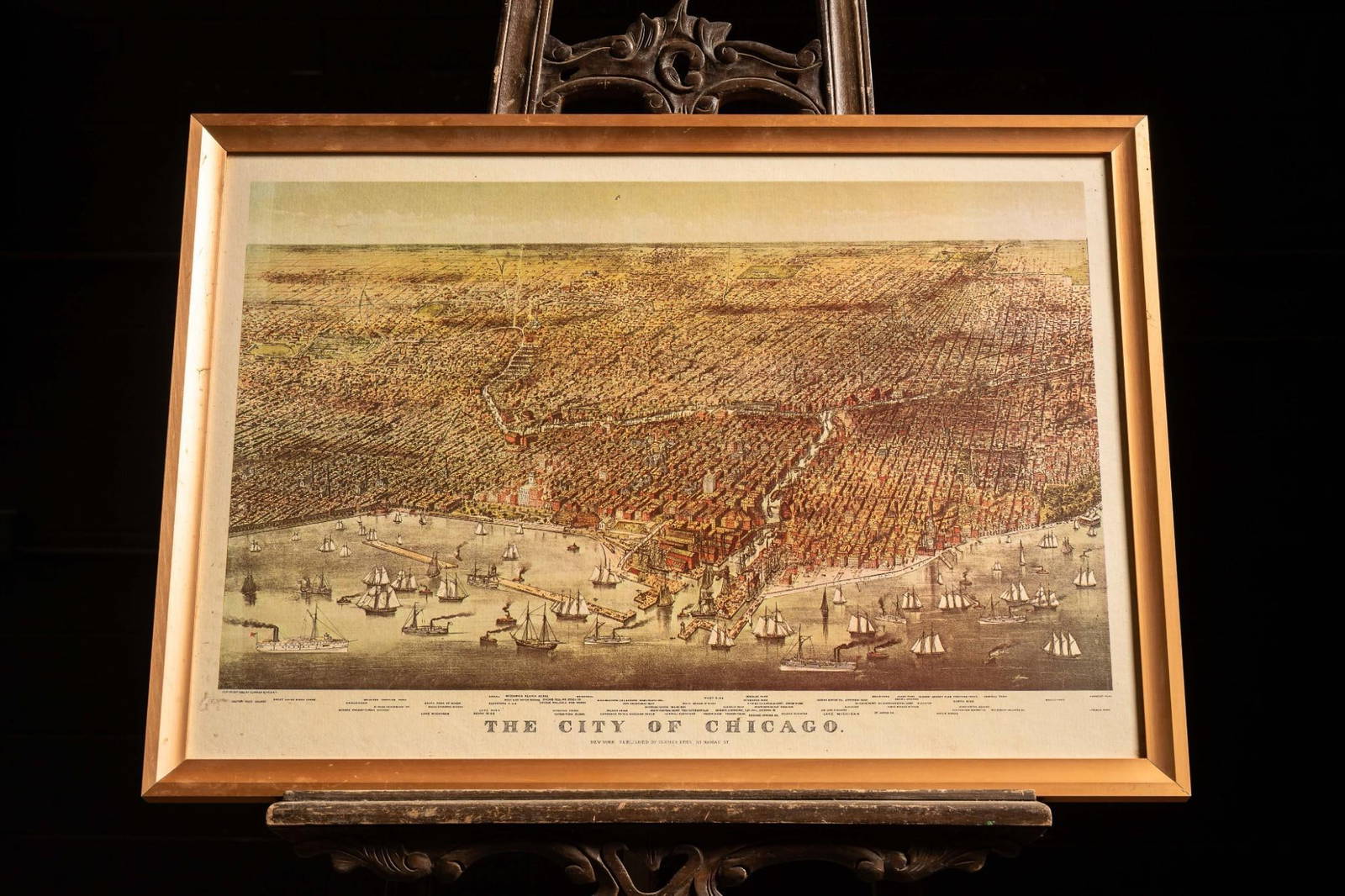 1892 Currier & Ives City Of Chicago Map, Modern Print, Framed Auction