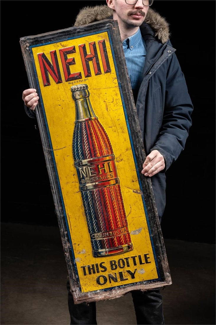 Vtg Nehi "this Bottle Only" Vertical Tin Sign Auction