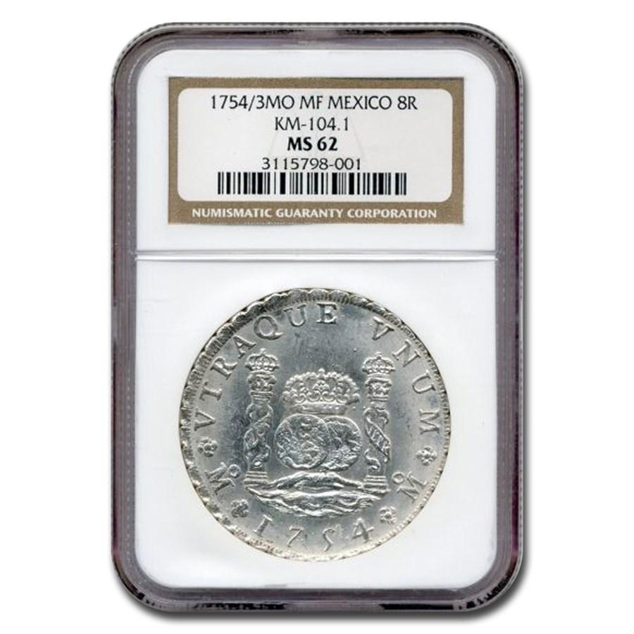 1754/3-mo Mexico Spanish Colony Silver 8 Reales Ms-62 Ngc Auction