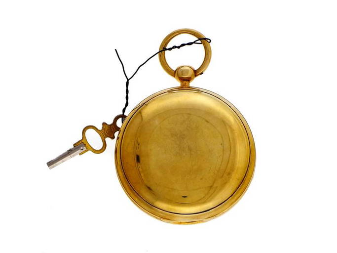Fusee Chain Drive 1800s 18k John Moncas Pocket Watch Tri Color Gold Dial