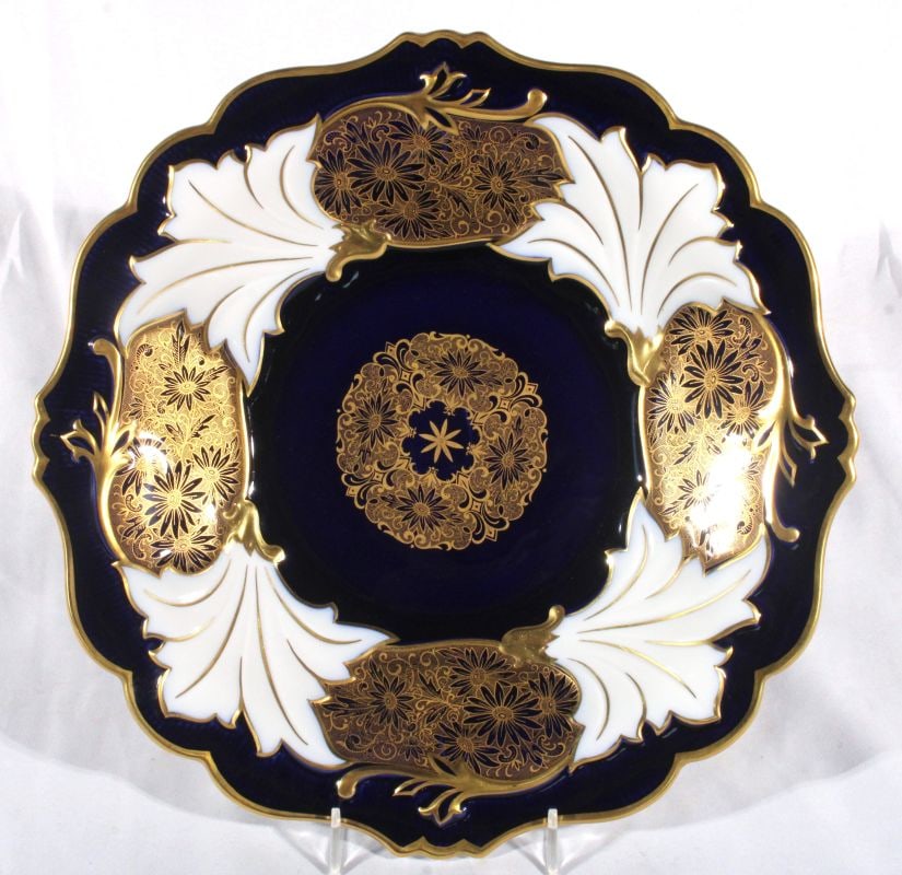 Gold Coated Blue And White Echt Weimar Kobalt China Plate