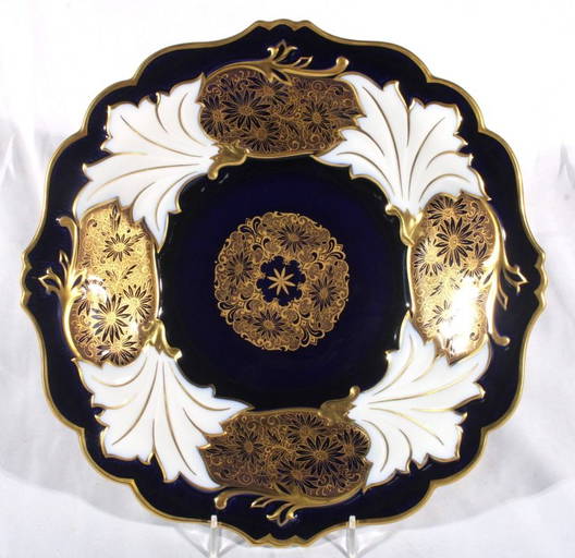 Gold Coated Blue And White Echt Weimar Kobalt China Plate