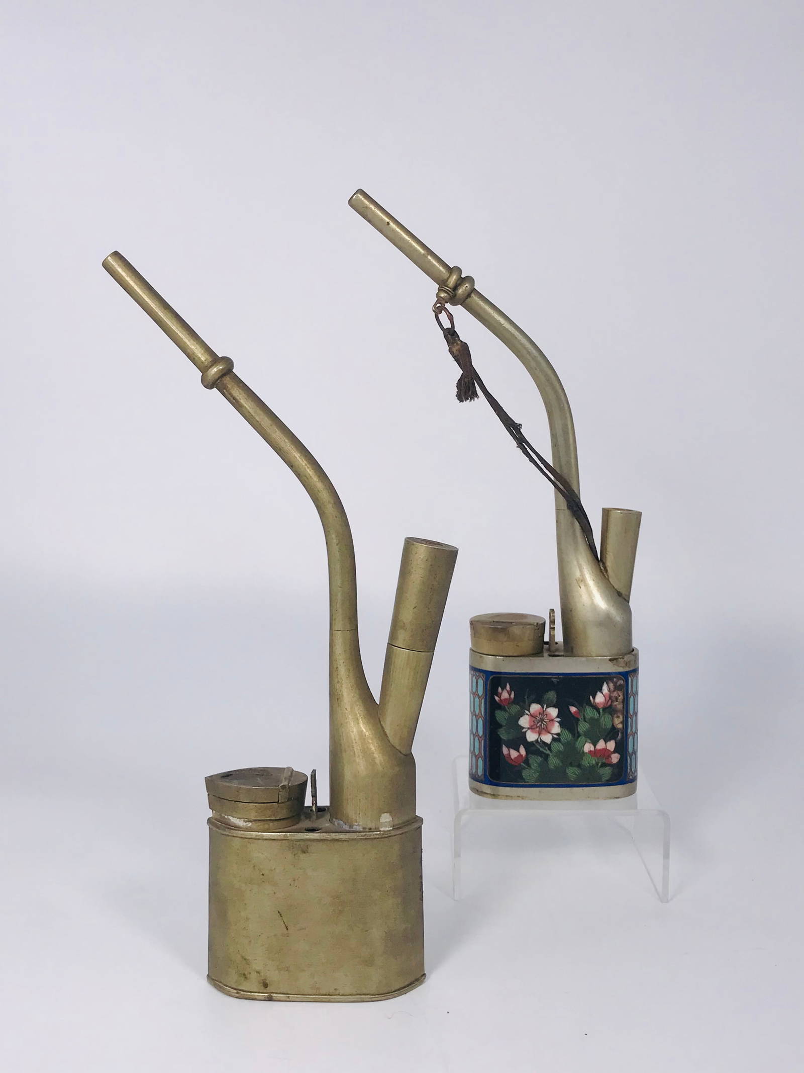 Two Chinese Brass Water Smoking Pipes Auction