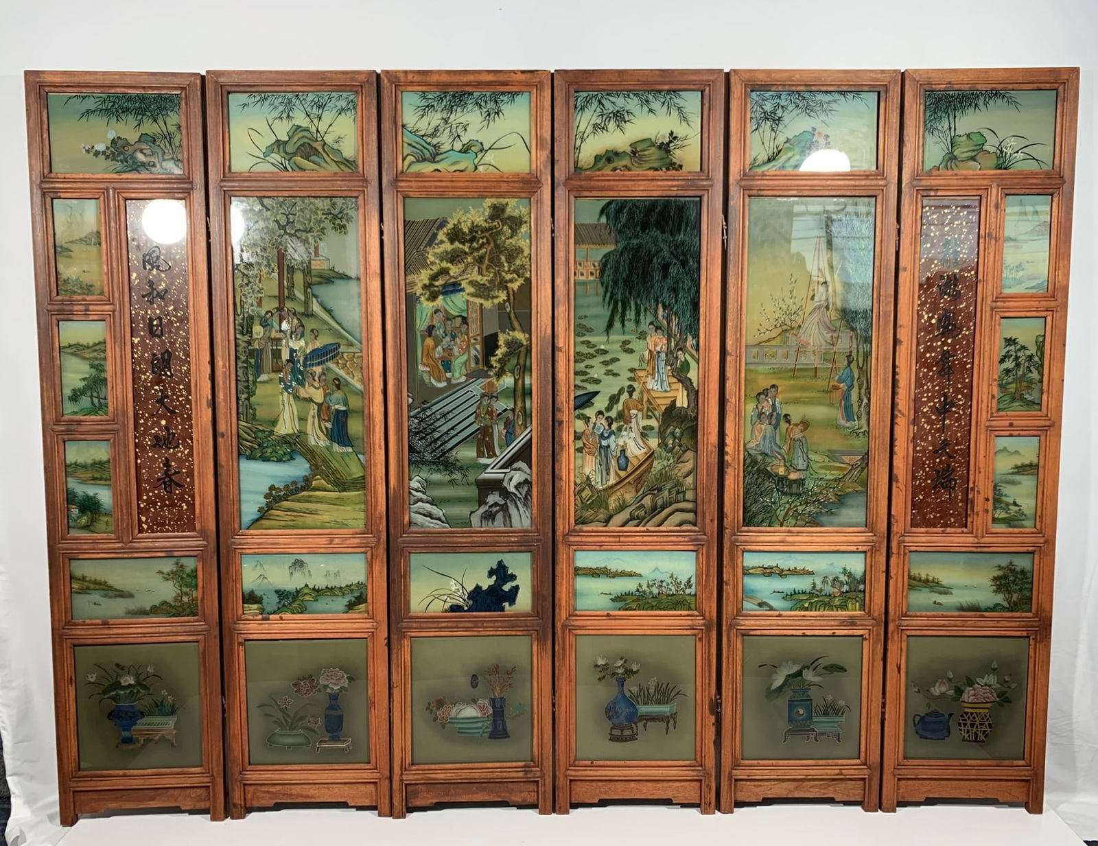A Chinese Reverse Painted Glass-inset Six-folding Floor Screen - Jun 01 ...