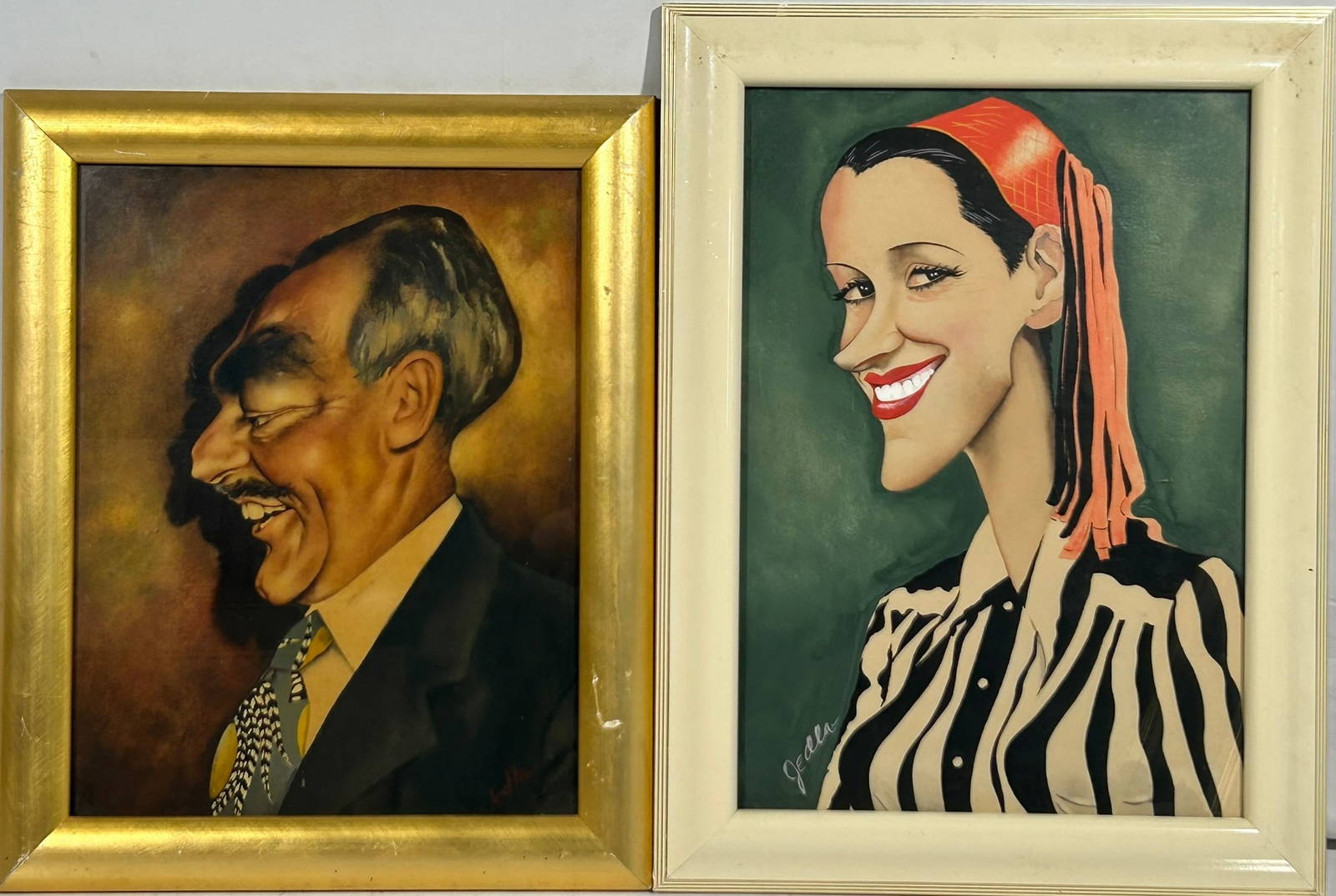 Two Caricature Portrait, Signature Alan Jedla Auction
