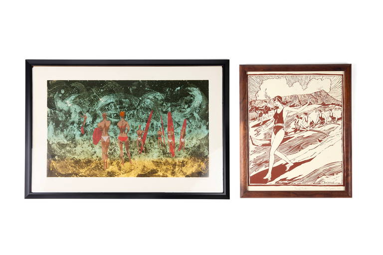 Set Of 2 Early Surfing Prints: 1960s Serigraph & 1970s Lithograph