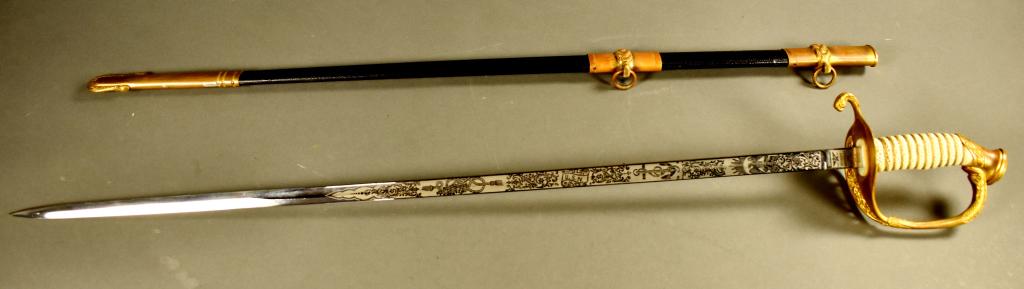Us Navy Officer's Hilborn & Hamburger Sword With Leather Case