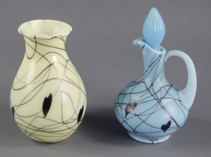 Fenton Custard Hanging Hearts Pitcher W/ 8 Tall Tu