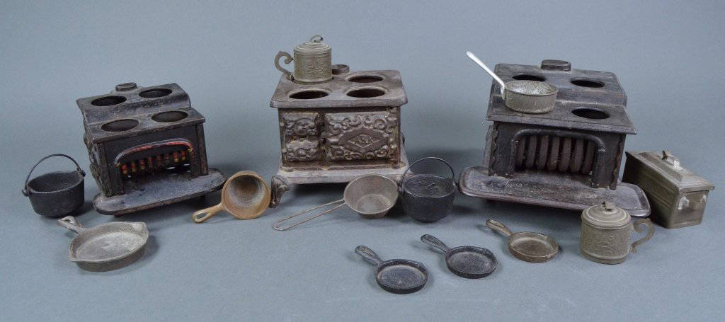 Three Cast Iron Toy Stoves
