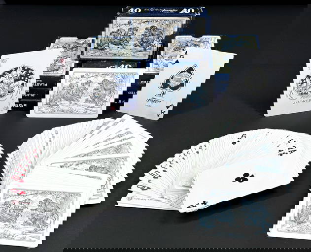 Vintage Monkeys Playing Cards In The Jungle Blue Color Poker Cards Decks.