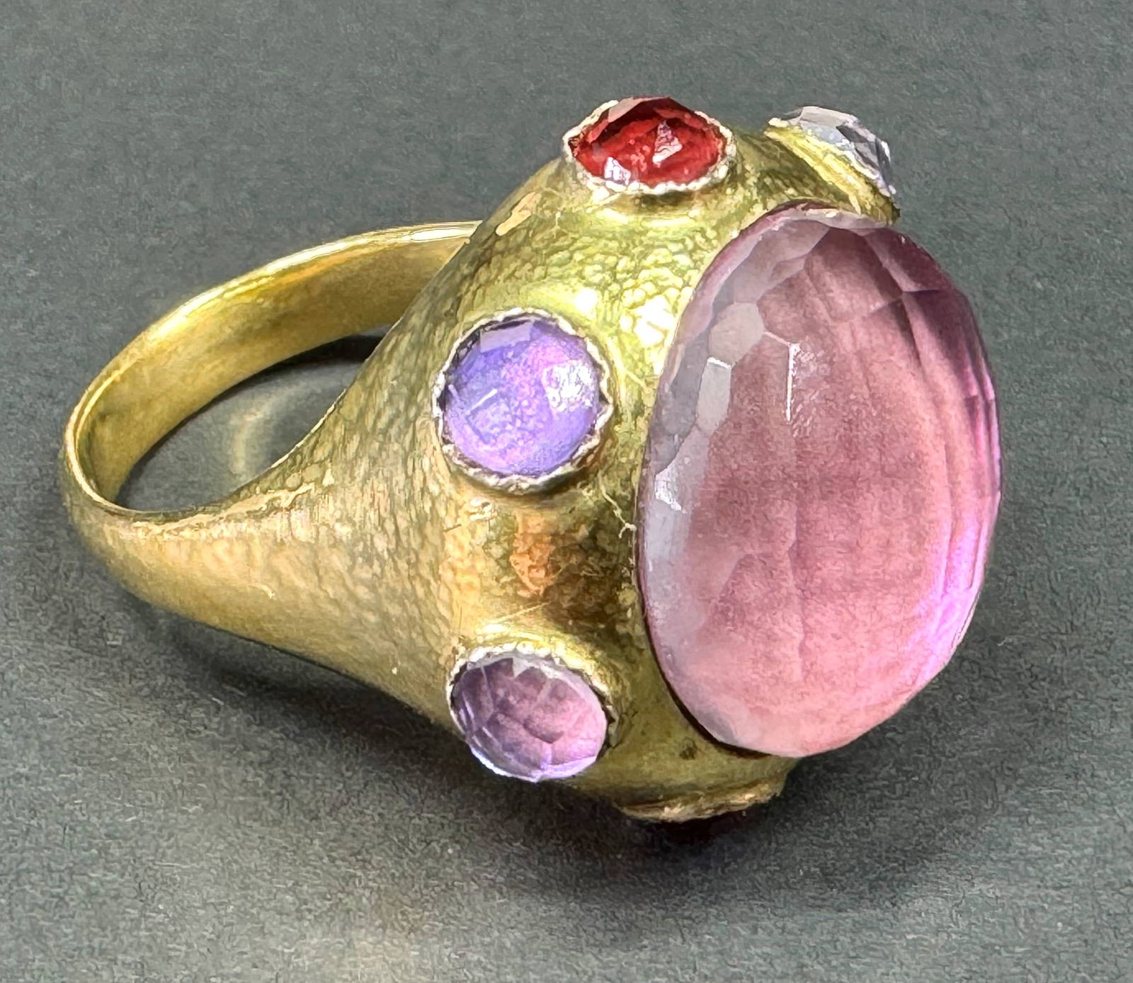 Buy 14k Gold Faceted Tourmaline Mounted Hand Hammered Surface Ring ...