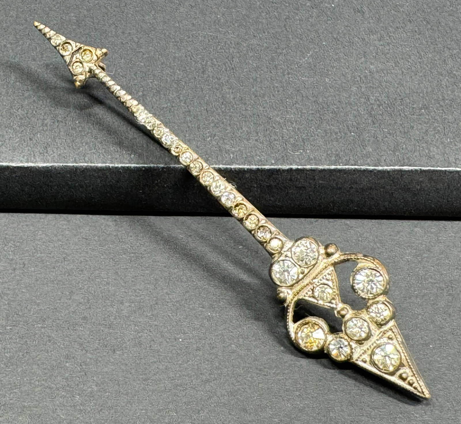 Antique Czech Clear Rhinestones Pot Metal Scepter Shaped Pin Brooch ...