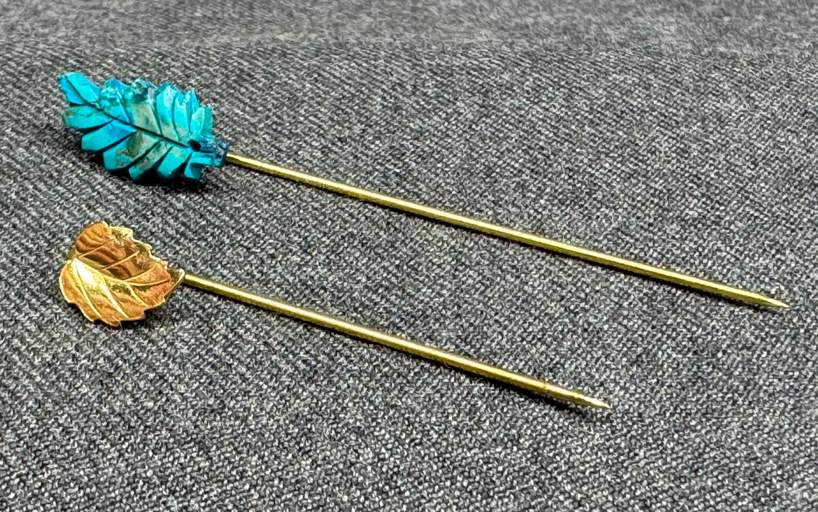 Buy Vintage Leaf Stick Pins. Carved Reconstituted Turquoise, Gold-tone ...