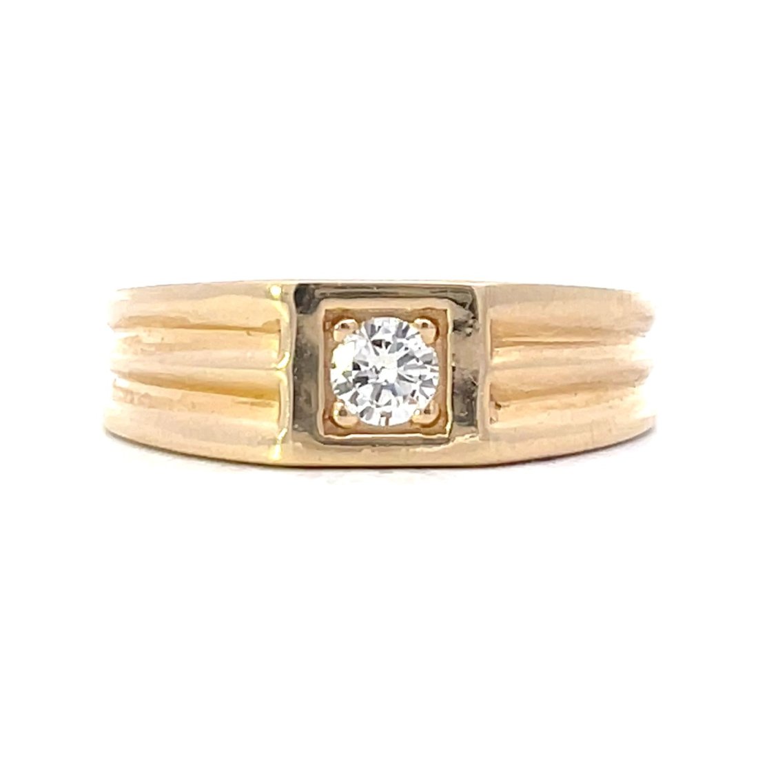 14kt Yellow Gold Diamond Square Top Ring With Grooved Sides Auction