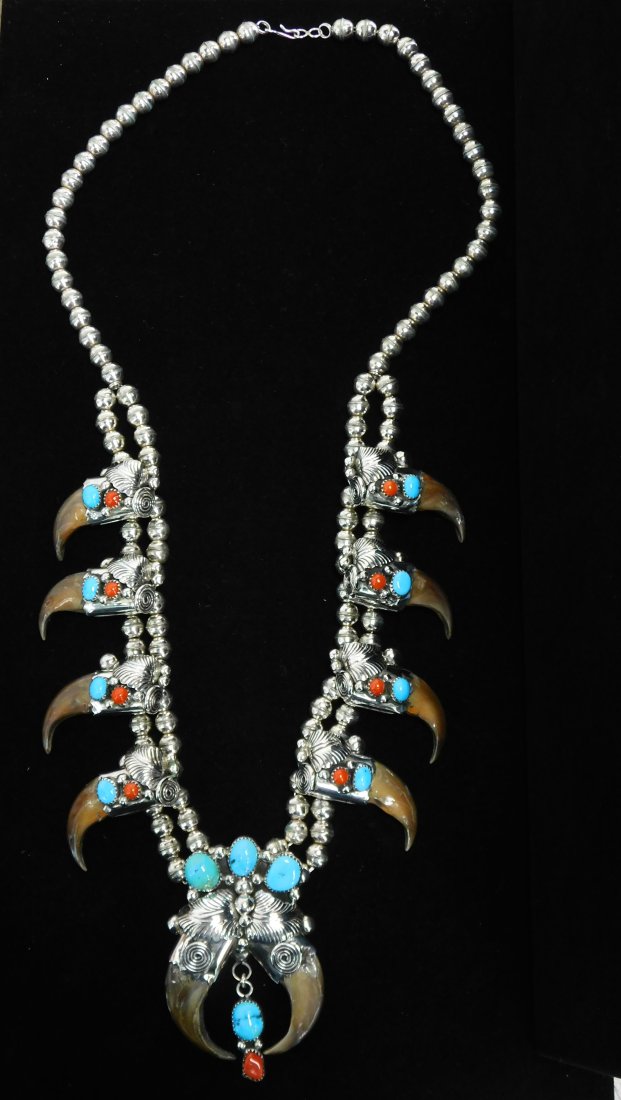 Vintage Native American Sterling Silver Bear Claw Blossom Necklace W ...