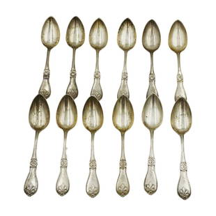 12 Antique Coin Silver Spoons
