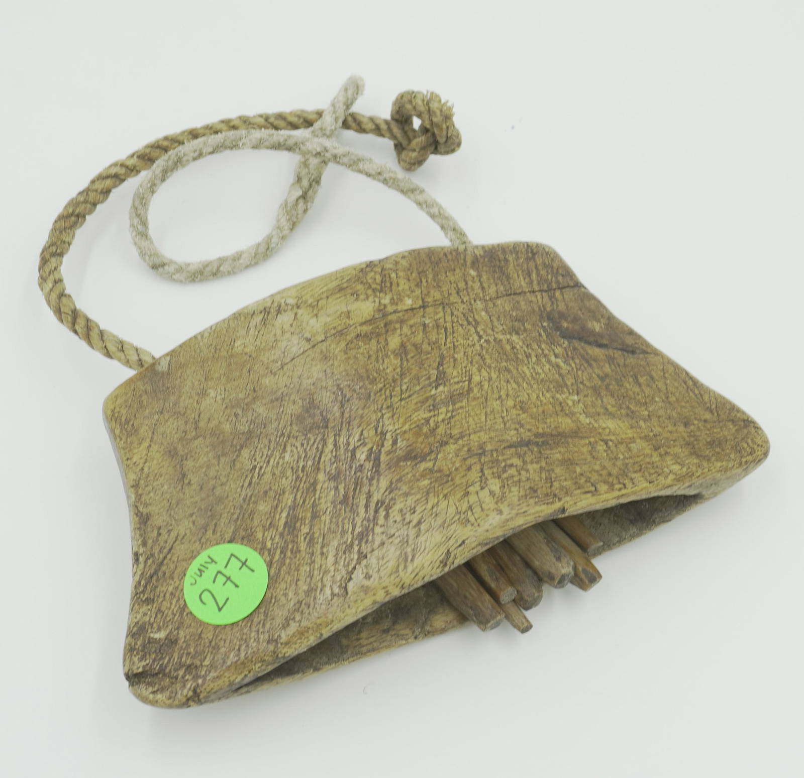 Rustic African Hand Carved Wooden Cow Bell Auction