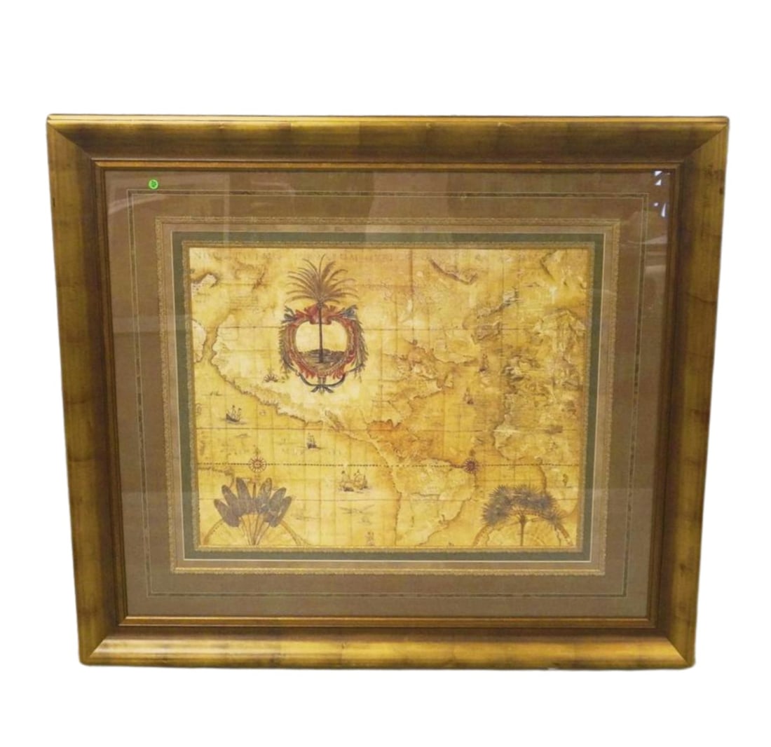 Large Designer Framed Old World Map Auction