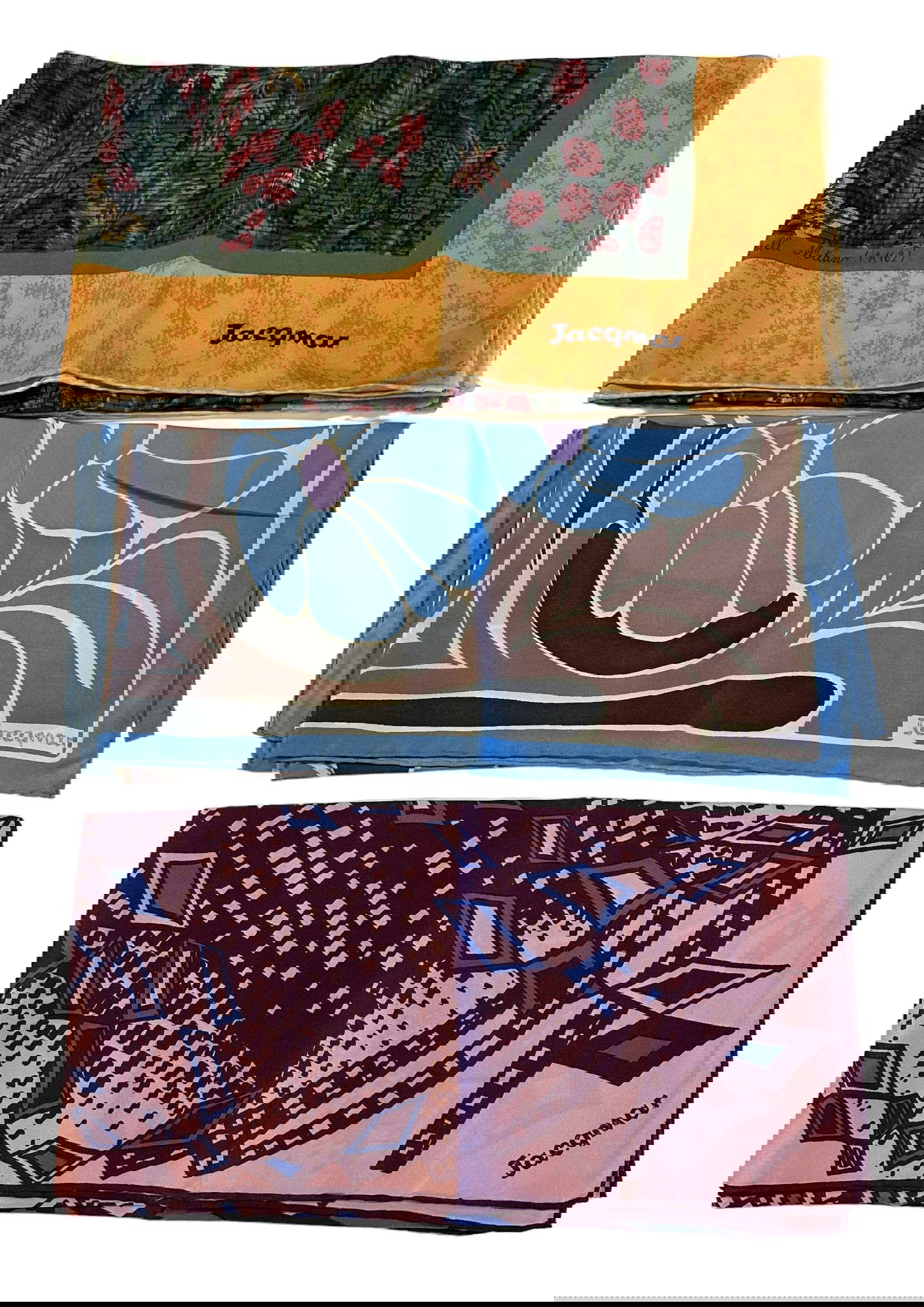 3 Vintage Jacqmar Silk Scarves Auction