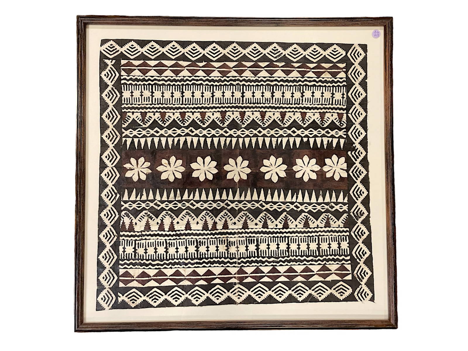 Polynesian Oceanic Painted Tapa Cloth Framed Auction