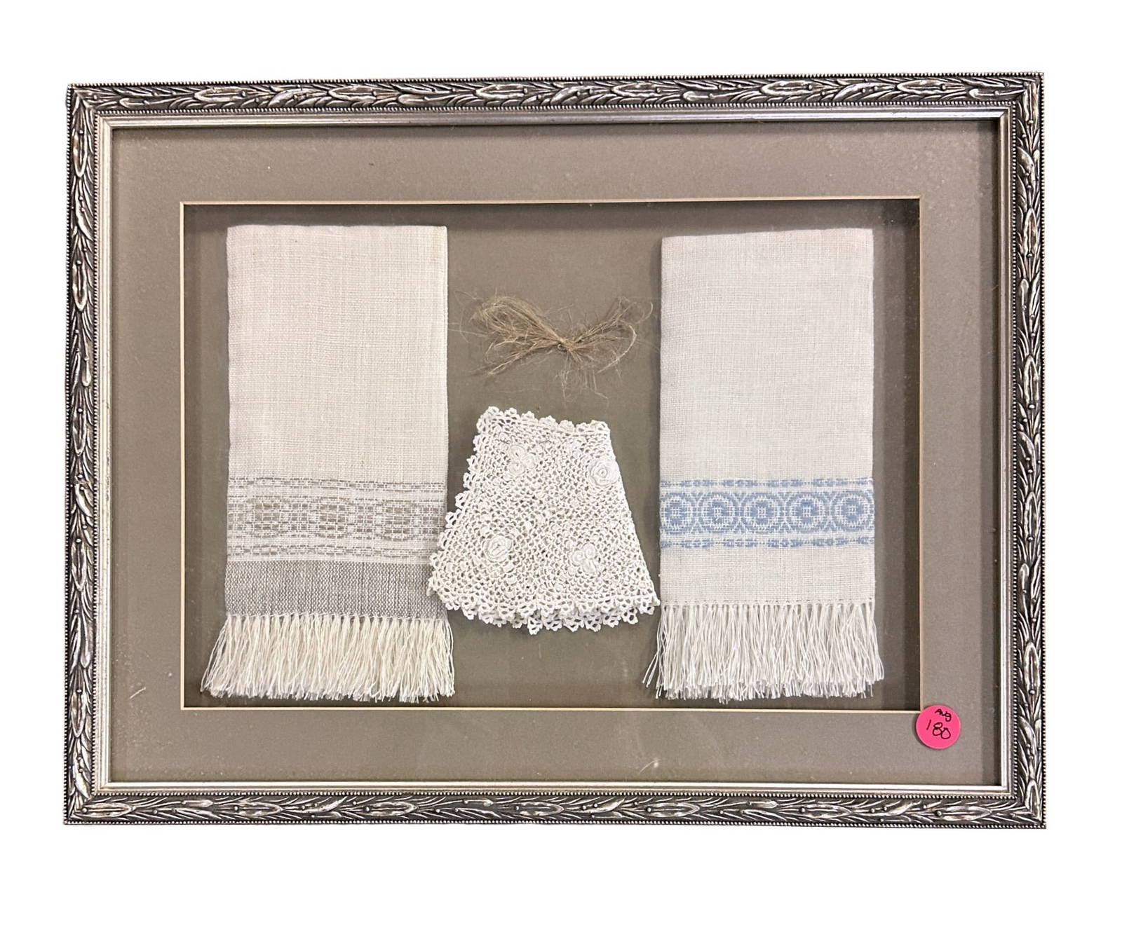 Framed Antique Flax Spun Cloth And Material Auction
