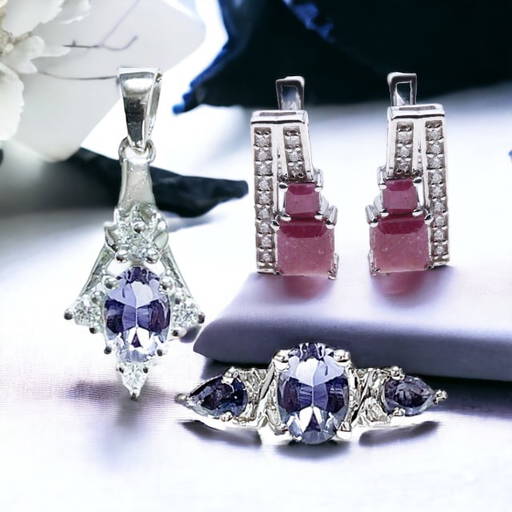 Gemstone Trio: Iolite, White Zircon & Indian Ruby