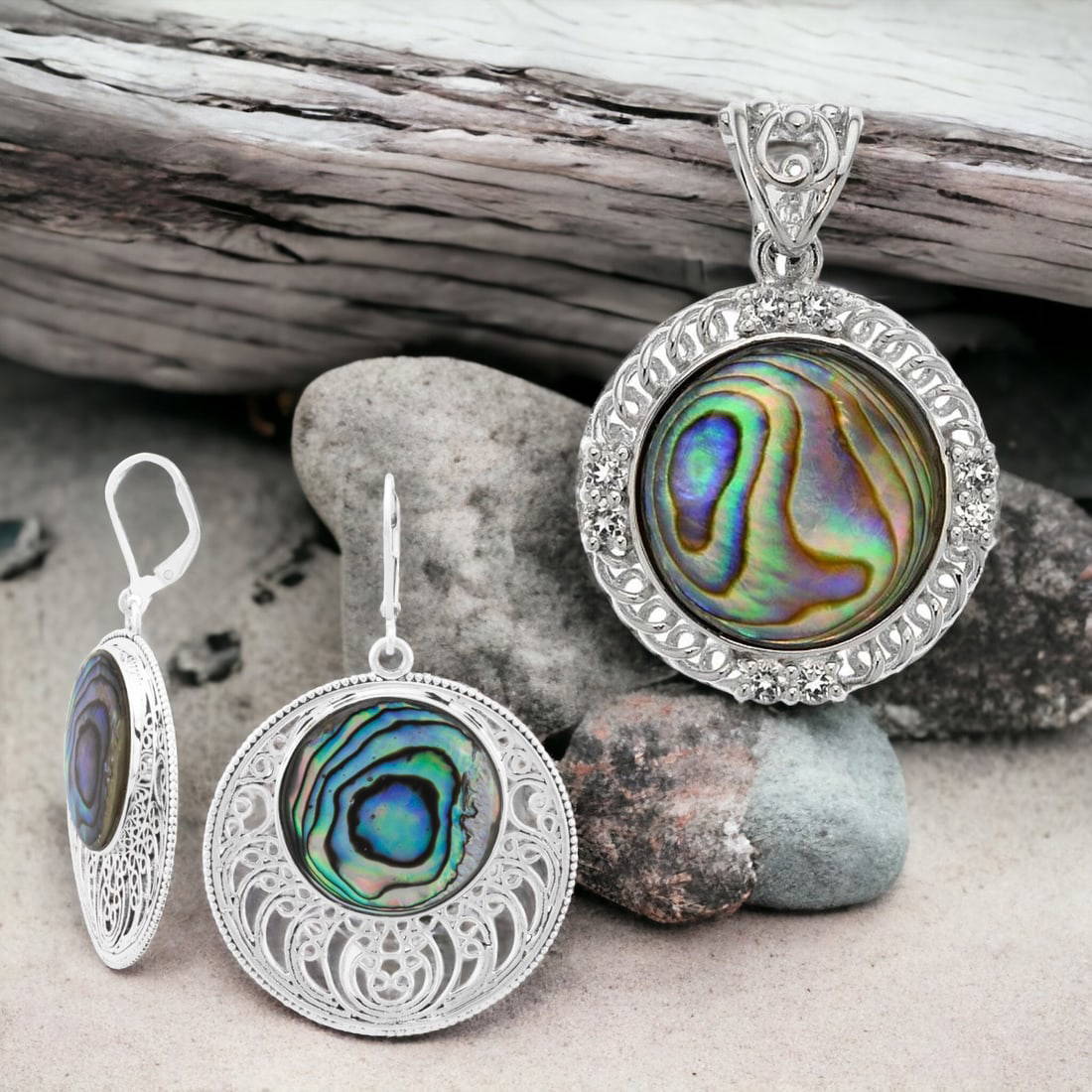 Exquisite Abalone Jewelry Set Auction