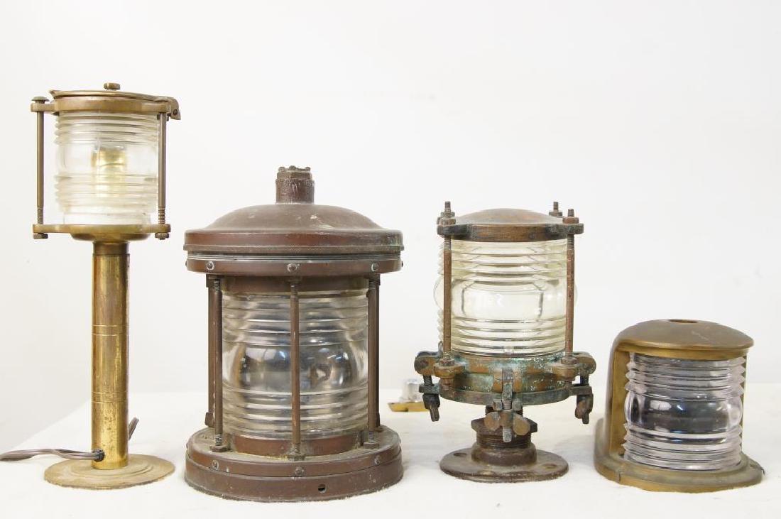 Four Antique Ships lights, bronze, brass, copper