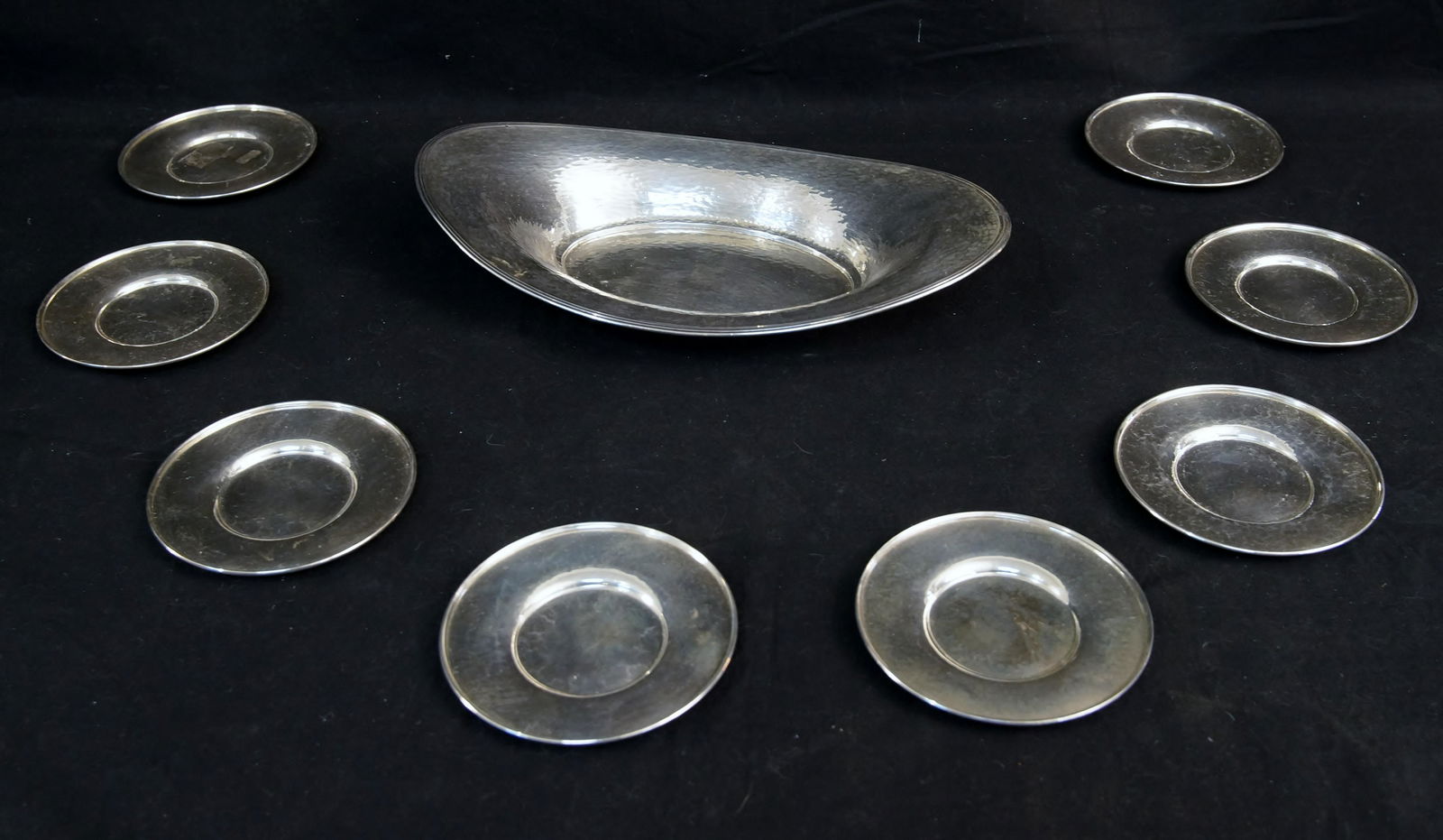 Friedell Sterling Hand Hammered Tray And Plates