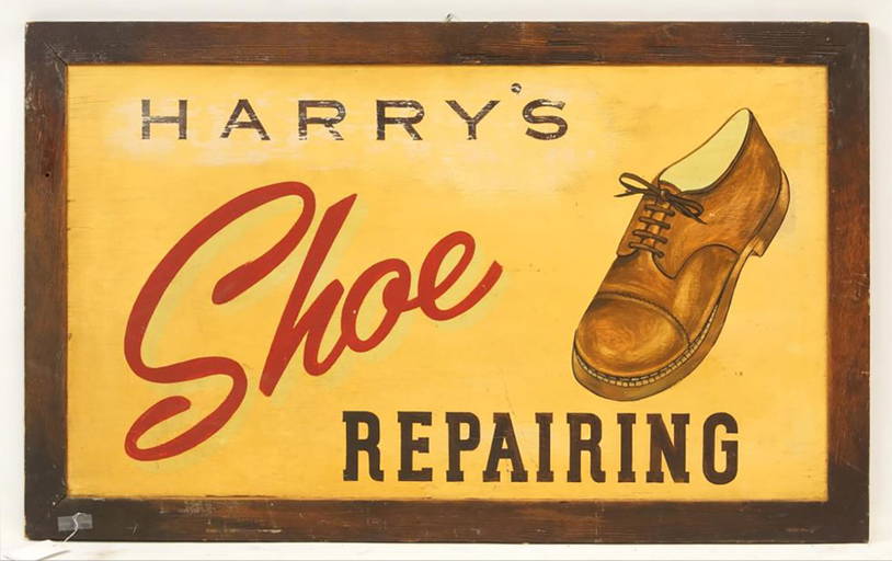 American Folk Art 'shoe Repair' Sign Two Sided